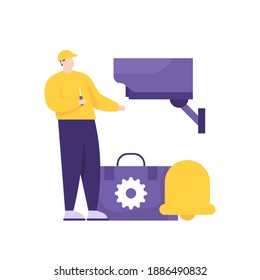 Concept Installing Cctv Surveillance Cameras Illustration Stock Vector ...