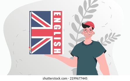 Concept Learning English Man Holds English Stock Vector (Royalty Free ...