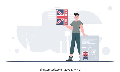 Concept Learning English Man Holds English Stock Vector (Royalty Free ...