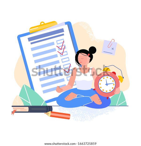 Concept Task Relaxation Girl Sitting Yoga Stock Vector (Royalty Free ...
