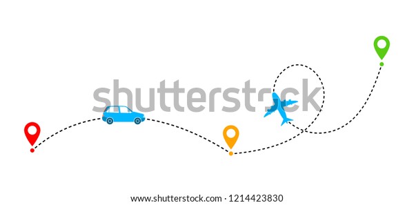Concept of traveling by car and plane. Vector illustration. Traveling ...