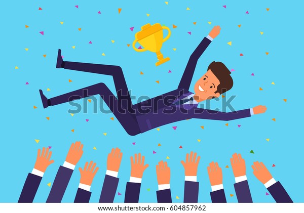 Concept Win Cartoon Businessman Winner On Stock Vector (Royalty Free ...