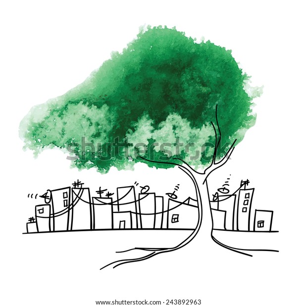 Conceptual Drawing Preservation Greenery Big Cities Stock Vector ...