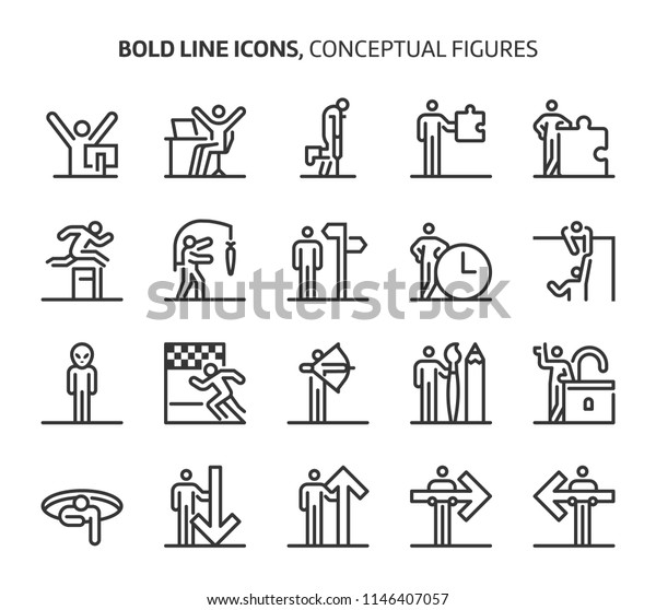 Conceptual Figures Bold Line Icons Illustrations Stock Vector (Royalty ...