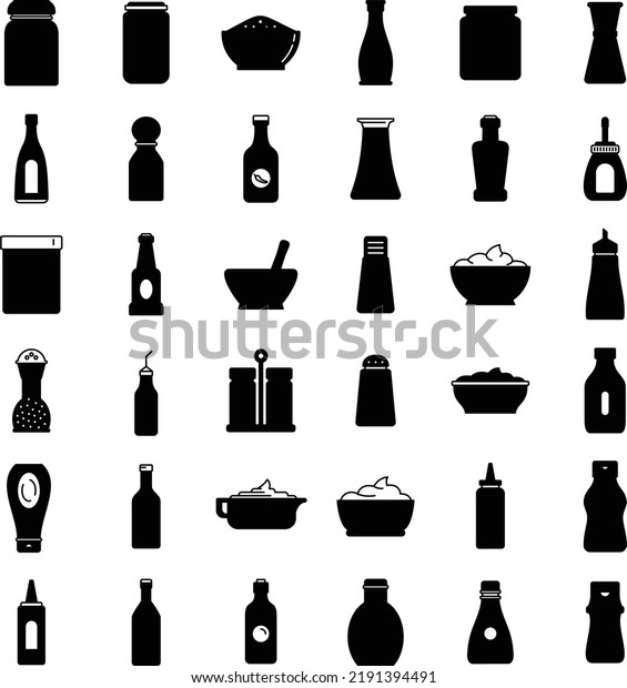 Condiment Food Icons Isolated Vector Silhouettes Stock Vector (Royalty ...