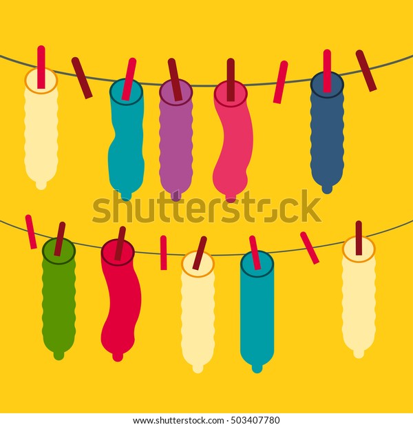 Condom Vector Illustration Colorful Condoms Hanging Stock Vector ...