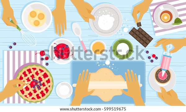 Confectioners Work Kitchen Teamwork Baking Dessert Stock Vector ...