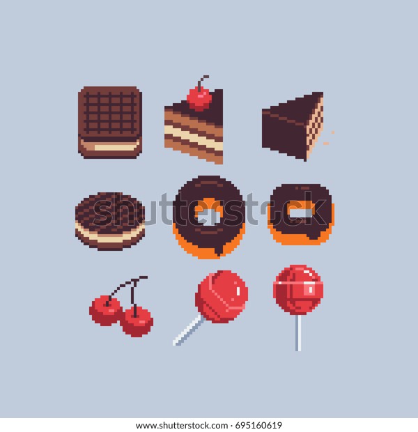 Confectionery Sweets Pixel Art Style Vector: เวกเตอร์สต็อก (ปลอดค่า ...