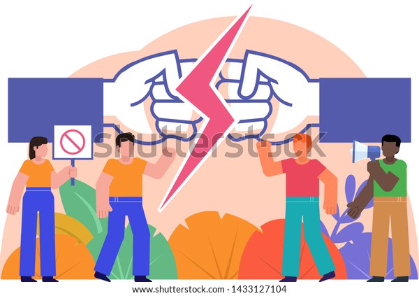 Conflict Agitation Protest Concept Two Groups Stock Vector (Royalty ...
