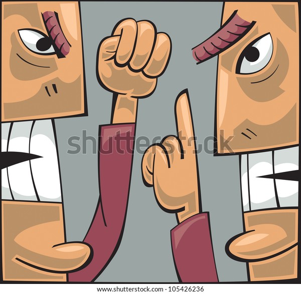 Conflict Two Irritated Malicious Men Shouting Stock Vector (Royalty ...