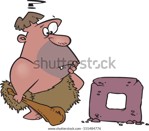 Confused Cartoon Caveman Square Wheel Stock Vector (Royalty Free) 155484776