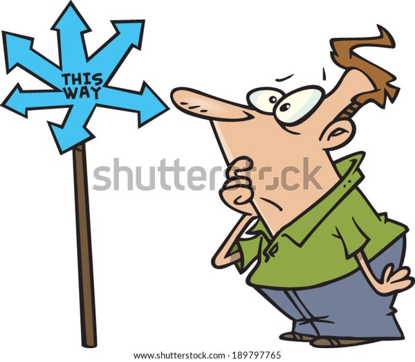 Confused Cartoon Man Looking Direction Sign Stock Vector Royalty Free