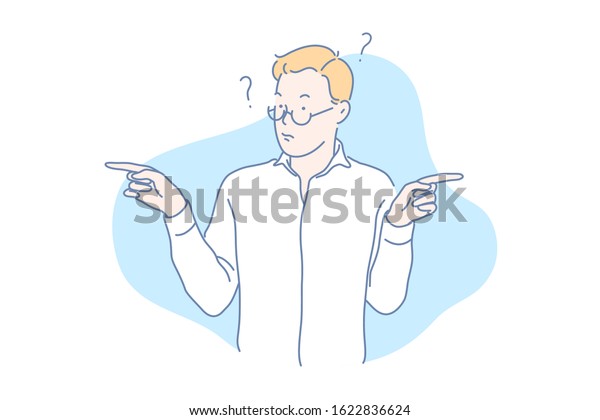 Confused Guy Showing Fingers Different Directions Stock Vector (Royalty ...
