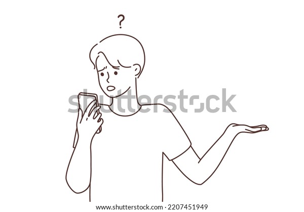 Confused Man Look Cellphone Screen Frustrated Stock Vector (Royalty ...