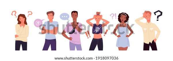 Confused People Think Doubt Vector Illustration Stock Vector (Royalty ...
