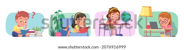 Confused Students Kids Having Difficulties Doing Stock Vector (Royalty ...