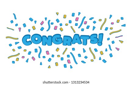 Congratulations Banner Confetti Flat Design: เวกเตอร์สต็อก (ปลอดค่า ...