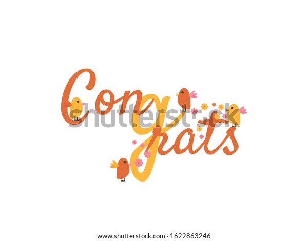 Congrats Birds Flowers On White Background Stock Vector (Royalty Free ...