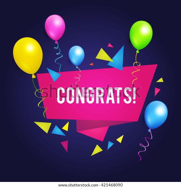 Congrats Congratulations Banner Balloons Win Birthday Stock Vector ...