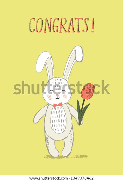 Congrats Hand Drawn Cute Bunny Holding Stock Vector (Royalty Free ...