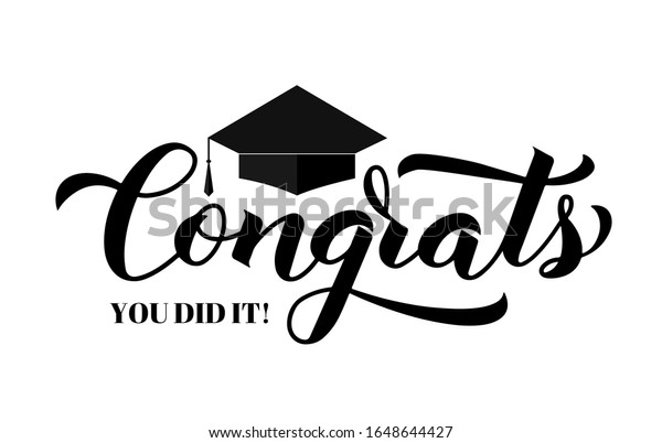 Congrats Lettering Graduation Cap Isolated On Stock Vector (Royalty ...