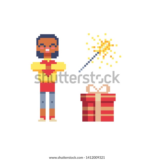 Congratulation Pixel Art Icons Set Happy: vector de stock (libre de ...