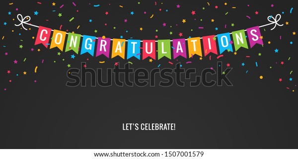 Congratulations Banner Congrats Party Flags Confetti Stock Vector ...