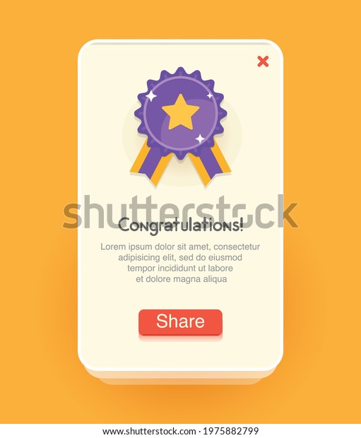 Congratulations Game Screen Golden Badge Medal Stock Vector (Royalty ...