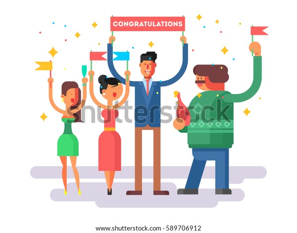 Congratulations Group People Stock Vector (Royalty Free) 589706912 ...