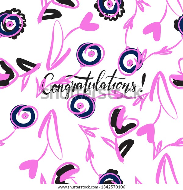 Congratulations Hand Drawn Imagine Flowers Set Stock Vector (Royalty ...
