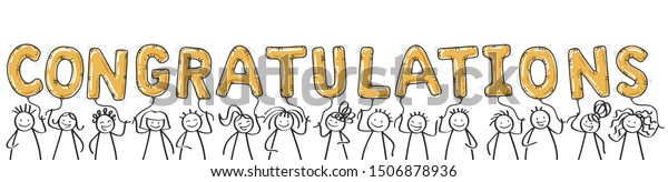 Congratulations Happy Stick Figures Holding Golden: vector de stock ...