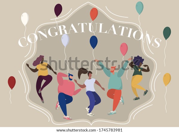 Congratulations Postcard People Jumping Dancing Party Stock Vector ...