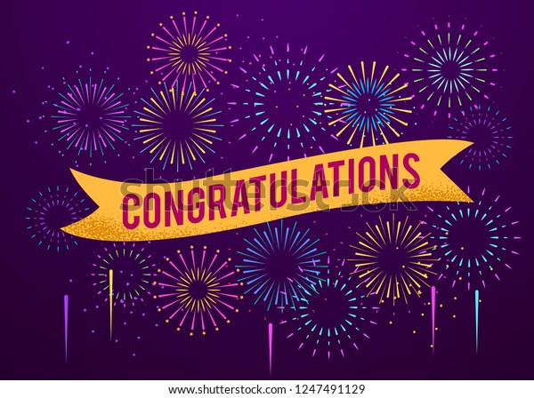 Congratulations Poster Firework Explosions Celebration Greeting Stock ...