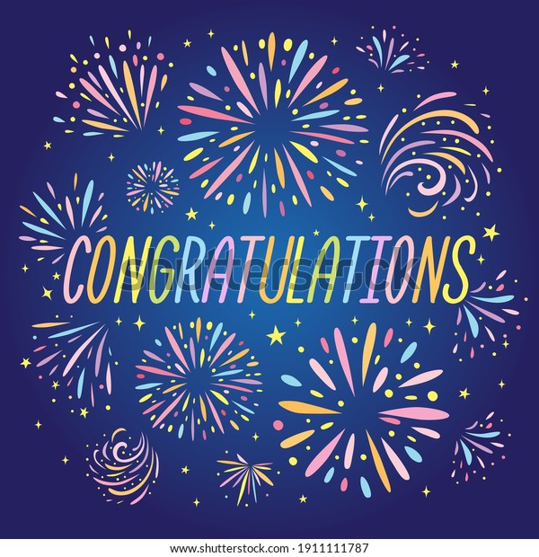 Congratulations Text Colorful Fireworks Dark Blue Stok Vektör (Telifsiz ...
