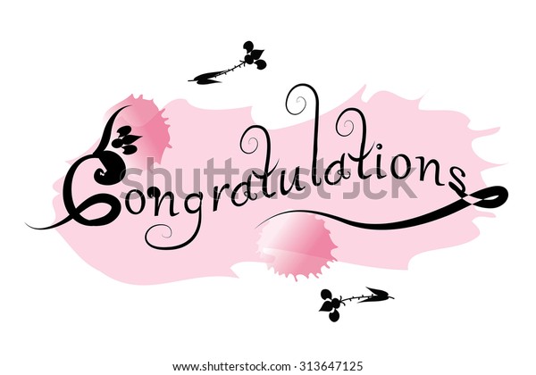 Congratulations - vector illustration of hand written word with lily ...
