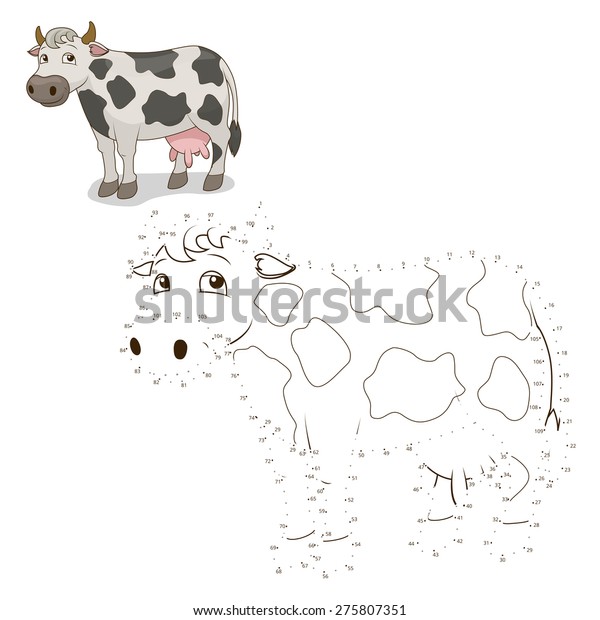 Connect Dots Game Cow Vector Illustration: เวกเตอร์สต็อก (ปลอดค่า ...