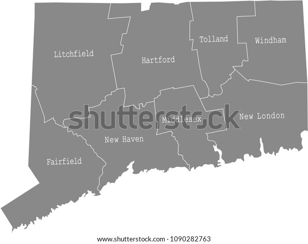 Connecticut county map vector outline in gray background. Connecticut ...