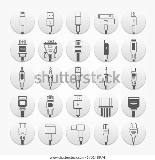 Connectors Sockets Jack Line Icons Set Stock Vector (Royalty Free ...