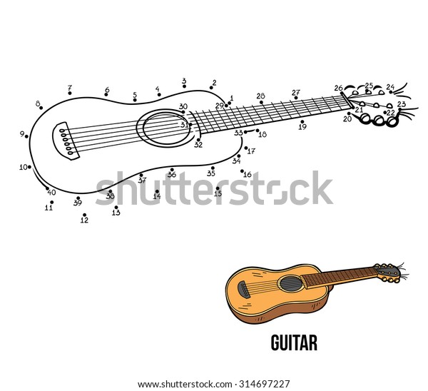 Connect-the-dots game for children: musical instruments (guitar)