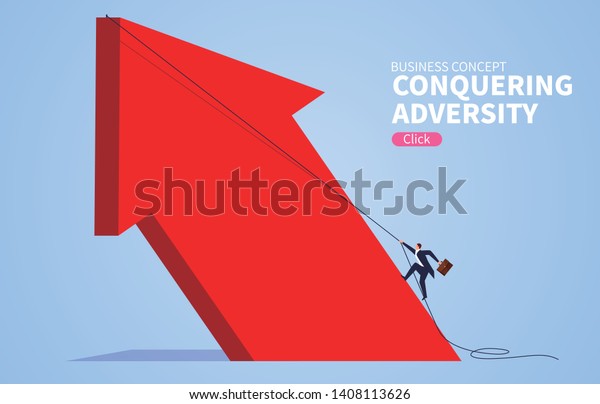 Conquering Adversity Climbing Huge Red Arrow Stock Vector (Royalty Free ...