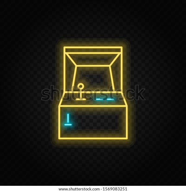 Console retro game, arcade neon icon. Blue and yellow neon vector icon.