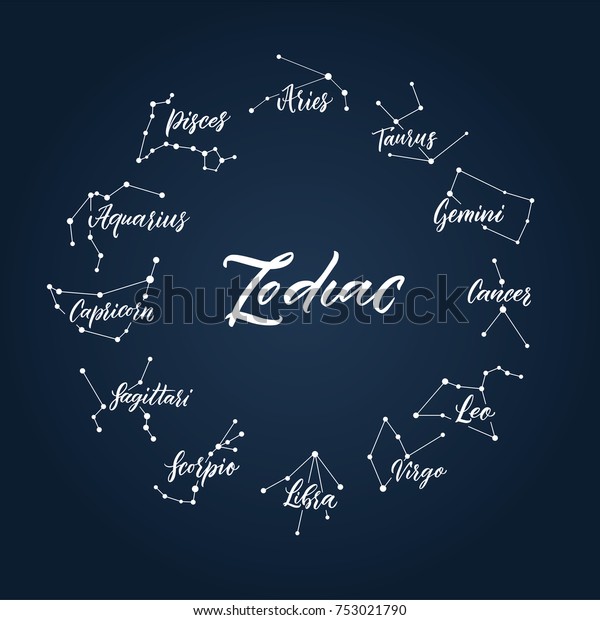 Constellations Zodiac Names Calligraphy Vector Isolated Stock Vector ...