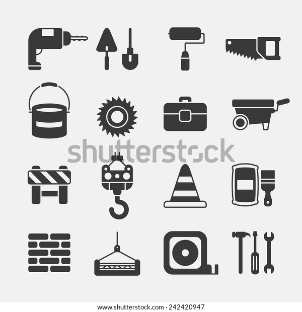 Construction Black Icons On White Background Stock Vector (Royalty Free ...