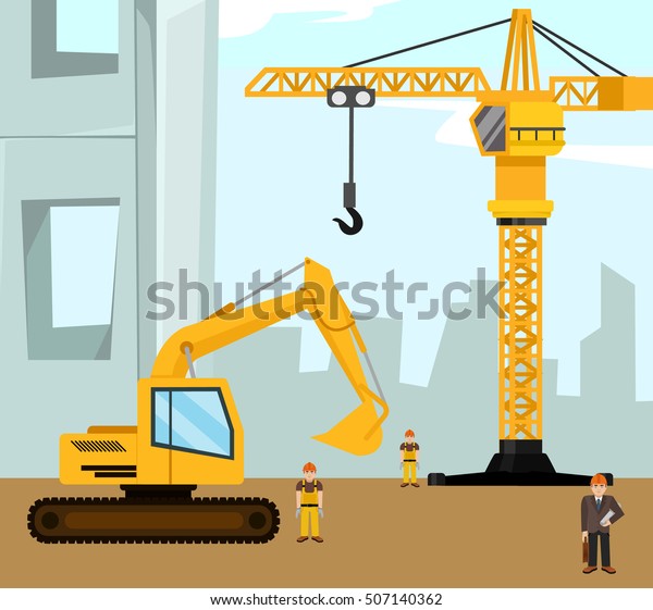 Construction Building Banner Vector Flat Cartoon Stock Vector (Royalty ...