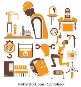 Construction Civil Engineering Management Icons Set Stock Vector ...