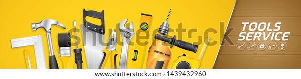 Construction Concept Tools Shop Service Horizontal Stock Vector ...