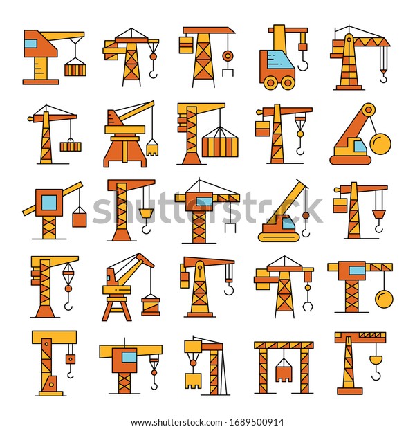 Construction Crane Hoist Icons Set Stock Vector (Royalty Free ...