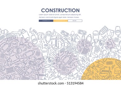 Vektor Stok Construction Doodle Website Template Design (Tanpa Royalti ...