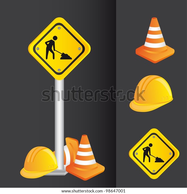 Construction Icons Road Sign Vector Illustration Stock Vector (Royalty ...