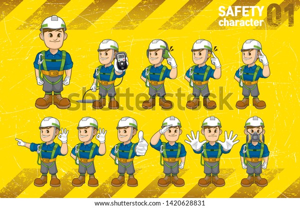 Construction Industry Safety Character Man Workers Stock Vector ...